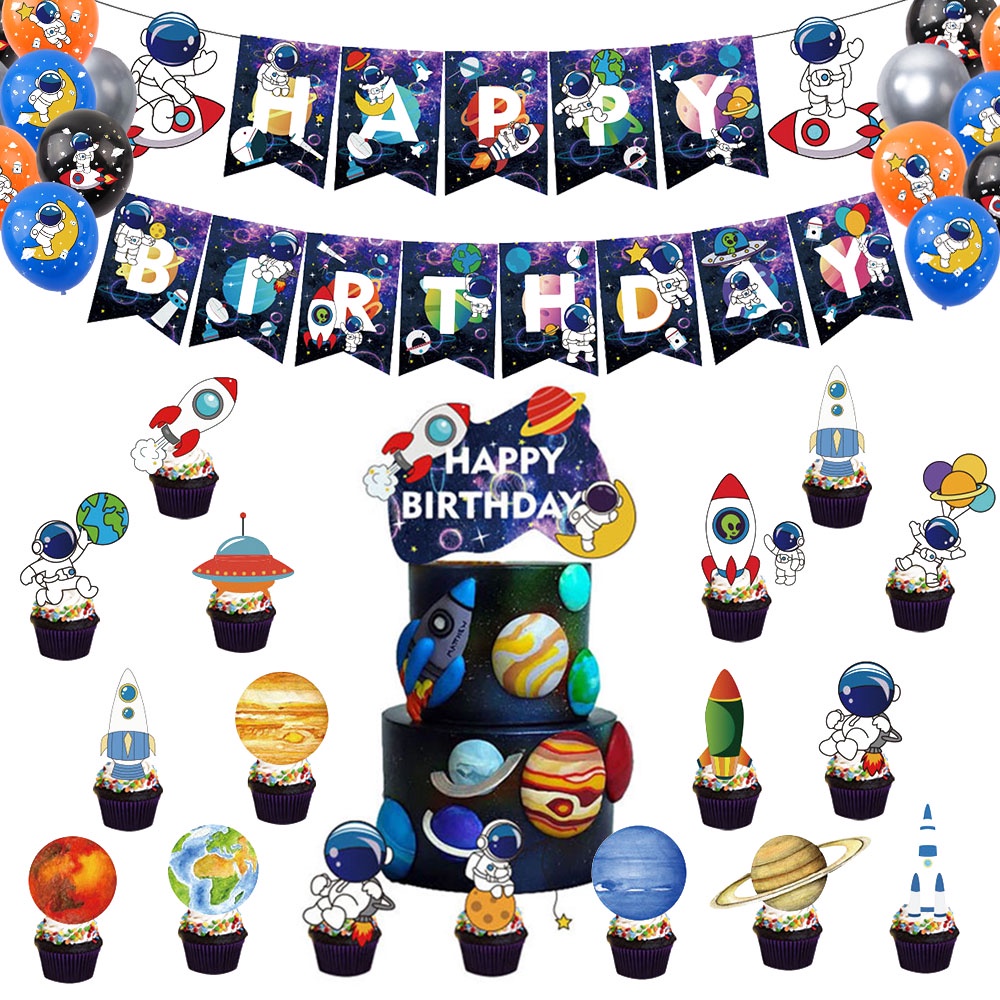 Outer Space Astronaut Themed Birthday Party Decoration Set Space Banner ...
