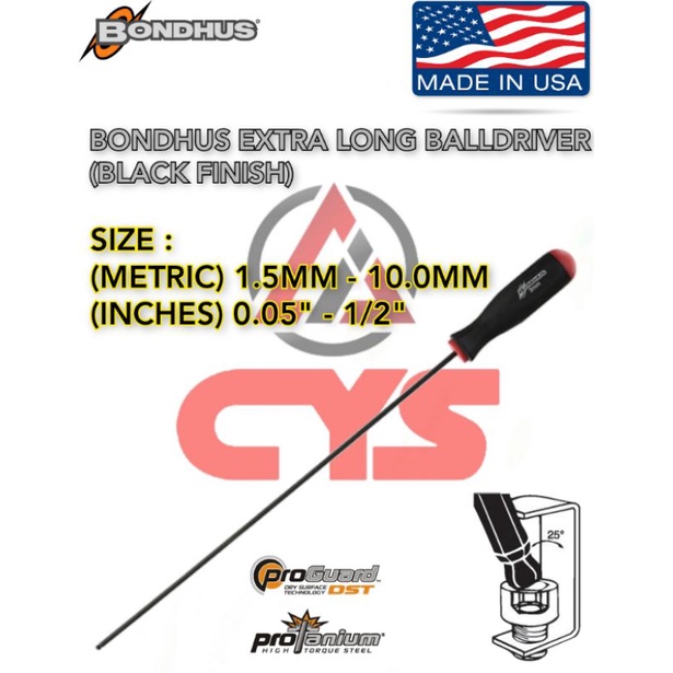 (100% USA) BONDHUS EXTRA LONG BALLDRIVER / ALLEN KEY BALLDRIVER (BLACK ...