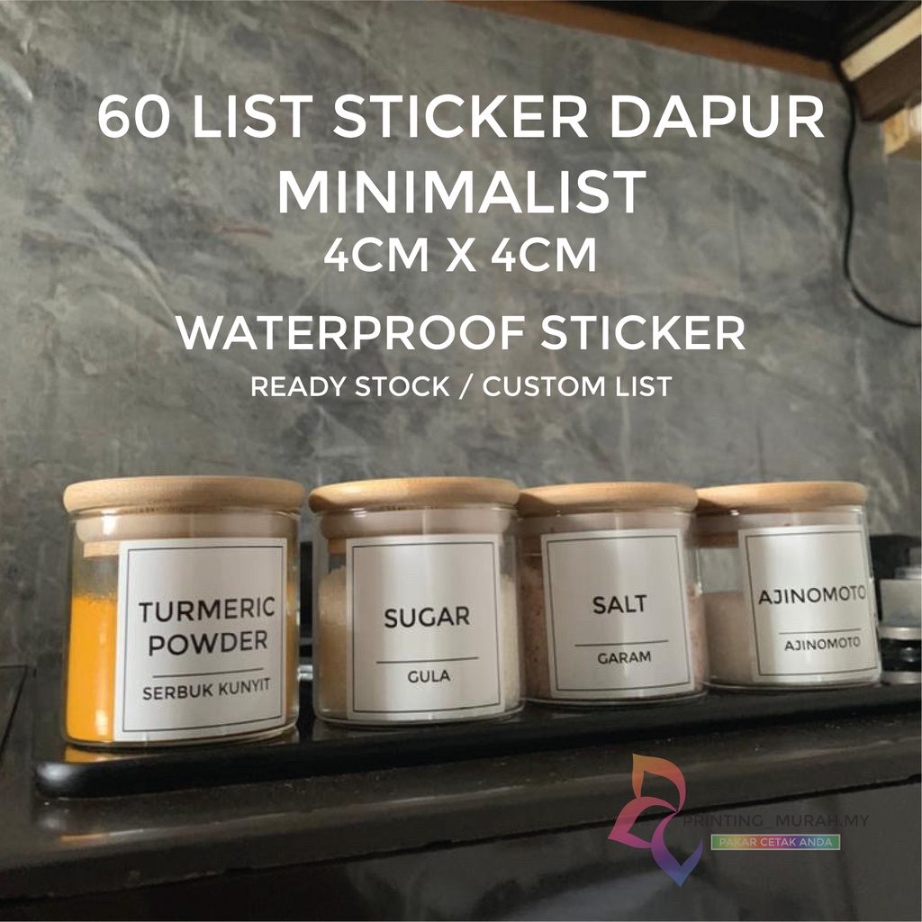 60 List Sticker Dapur Minimalist | Sticker Label | 4cm x 4cm | Sticker ...