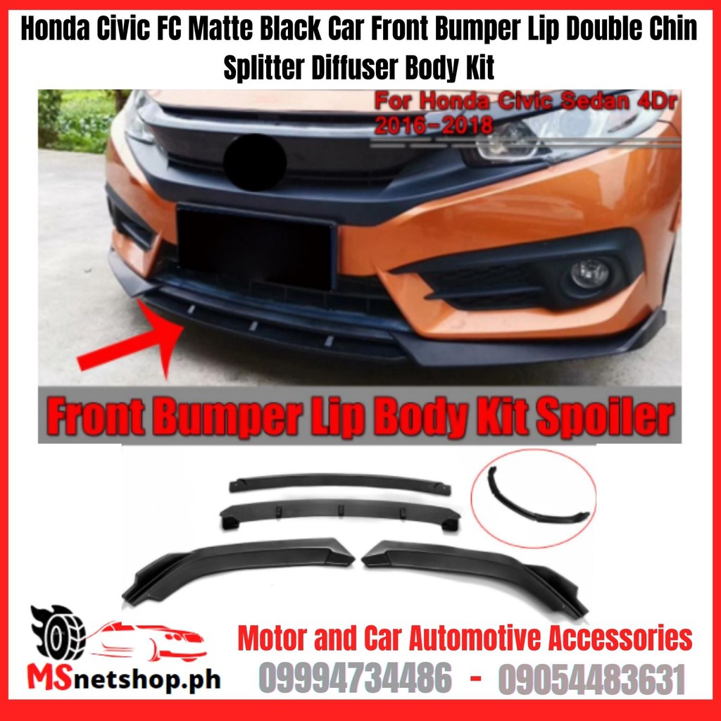 Honda Civic FC Matte Black Car Front Bumper Lip Double Chin Splitter ...