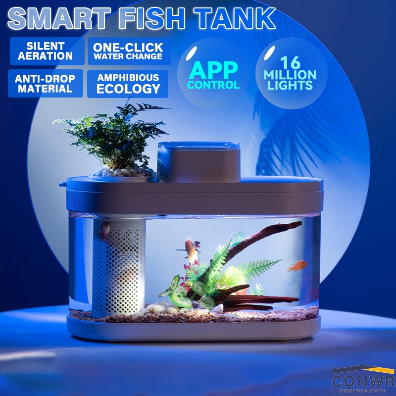 Smart Fish Tank One-click Water Change Amphibian Eco-Aquarium desktop ...