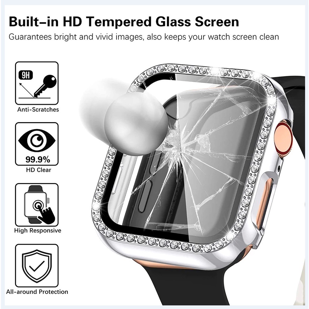 PC+Tempered Glass Case For Apple Watch Case Bling Diamond Cover i watch ...