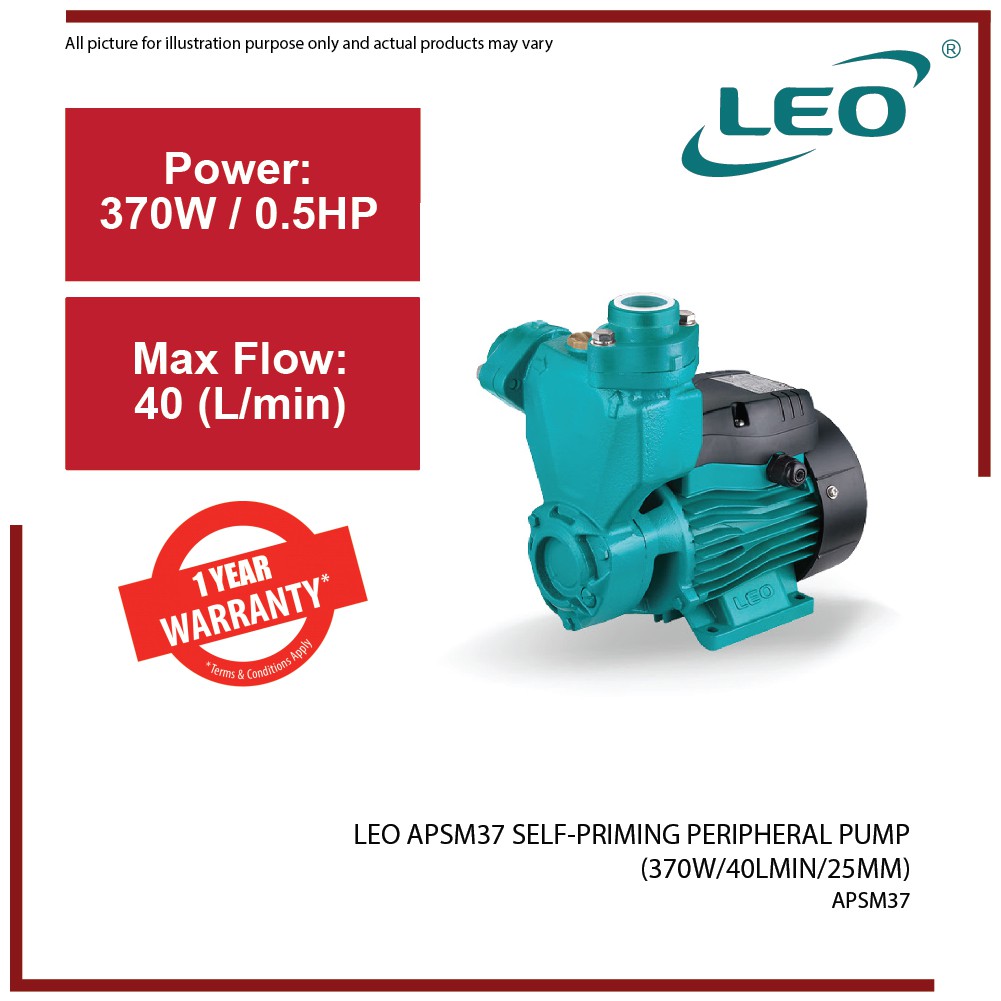 LEO APSM37 SELF-PRIMING PERIPHERAL PUMP (370W/40LMIN/25MM) | Shopee ...