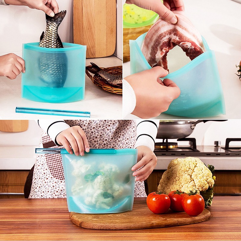 Reusable Silicone Vacuum Seal Food Fresh Bag Fruit Meat Milk Storage ...