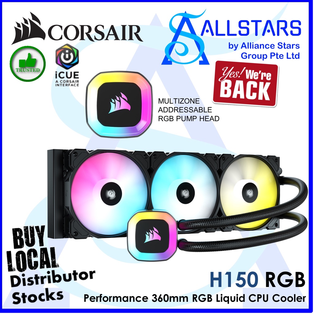 CORSAIR H150 RGB Performance 360mm RGB Liquid CPU Cooler (CW-9060054-WW ...