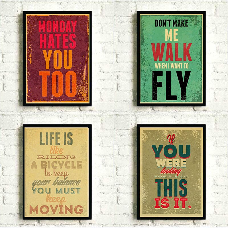 Inspirational Quote Poster Artistic Wall Art Retro Painting Kraft Paper ...