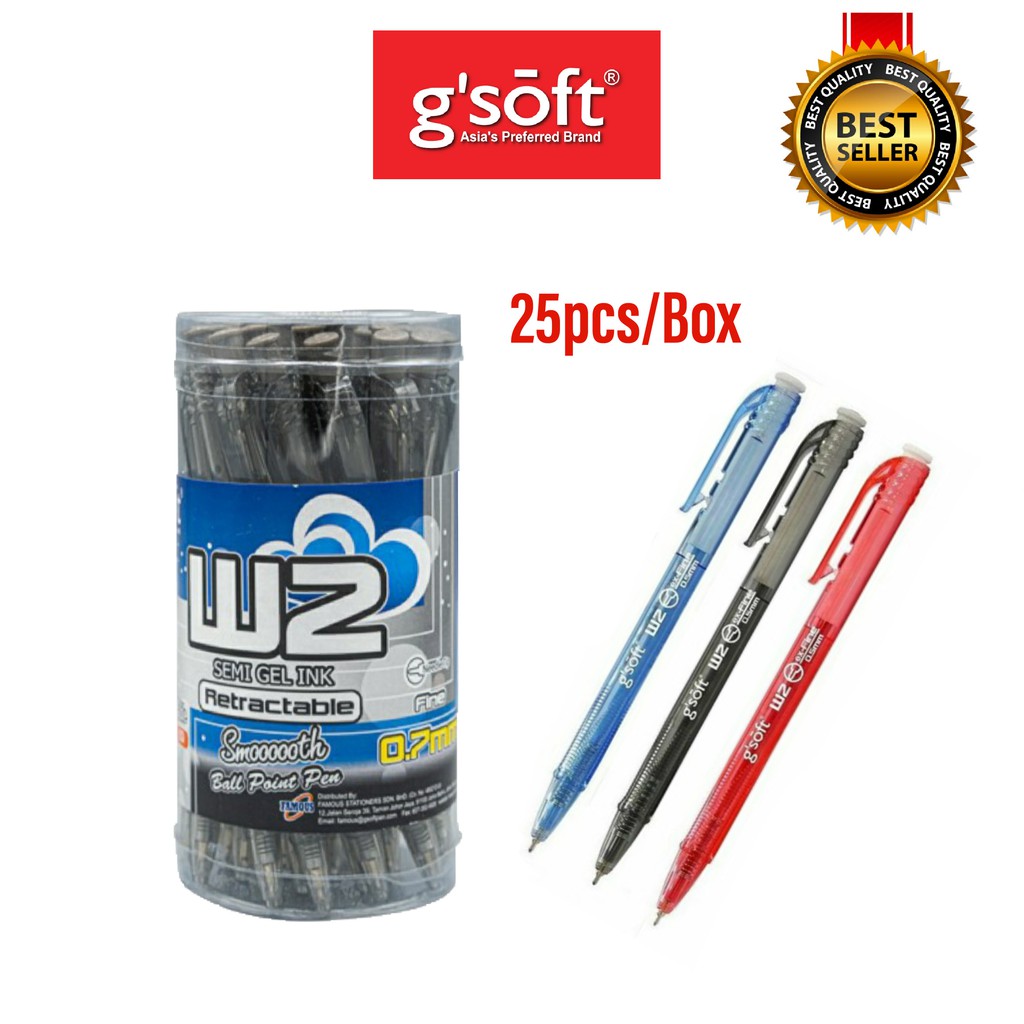 G'Soft Ball Pen W2 0.5mm/0.7mm (25pcs/Box) | Shopee Singapore