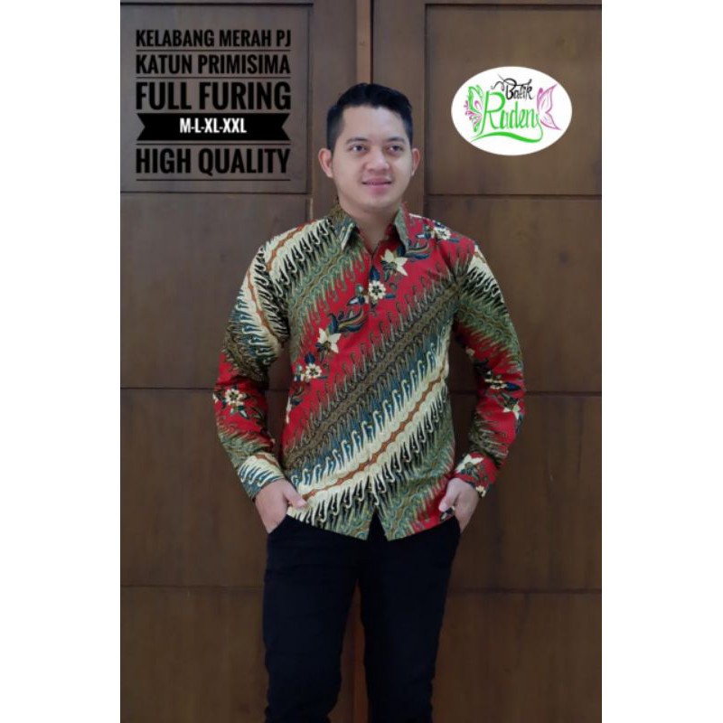 MERAH KEMEJA Men's batik Centipede Red batik full batik Shirt premium ...