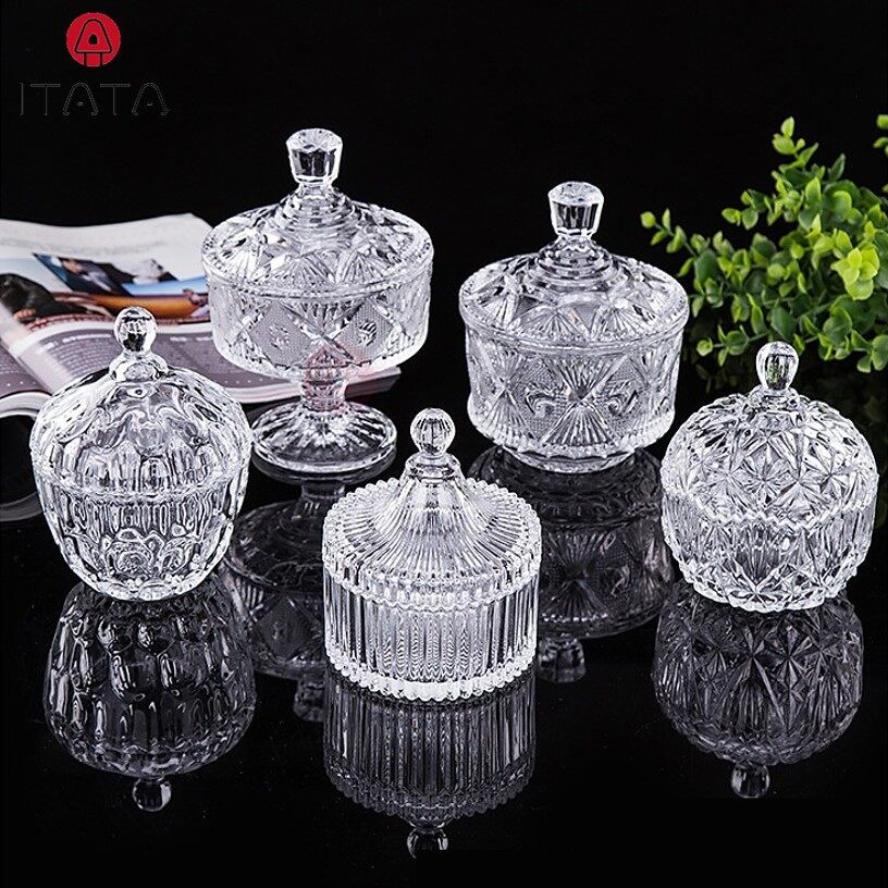 Crystal Glass Candy Jar Bowl Glassware With Lid Cookie Snack Powder ...