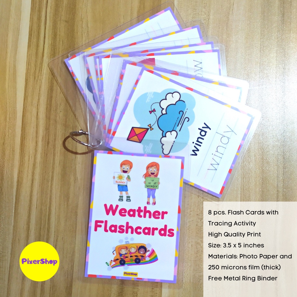 Laminated Weather Flashcards with Tracing Activity/ 250 microns thick ...