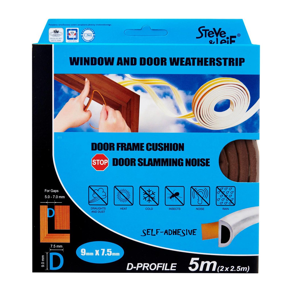 Steve & Leif D-Profile Weatherstrips 9X7.5mm 5 Meters Door/Window Seals ...