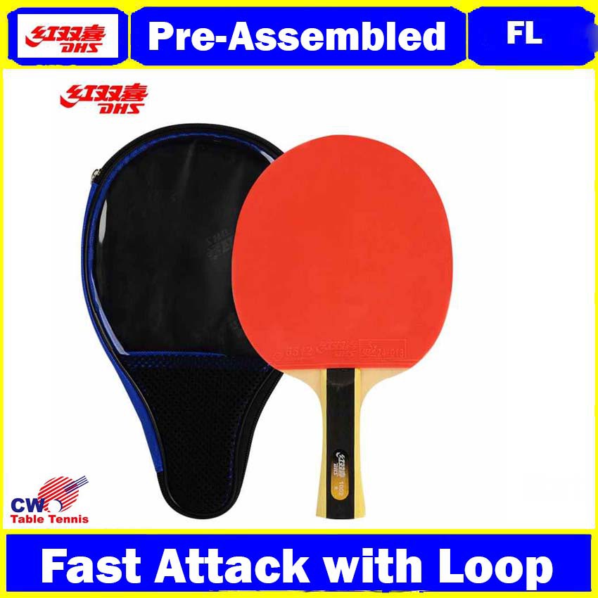 DHS T1002 Table Tennis Racket with DHS 6512 Rubber Sponge Racket Bag ...