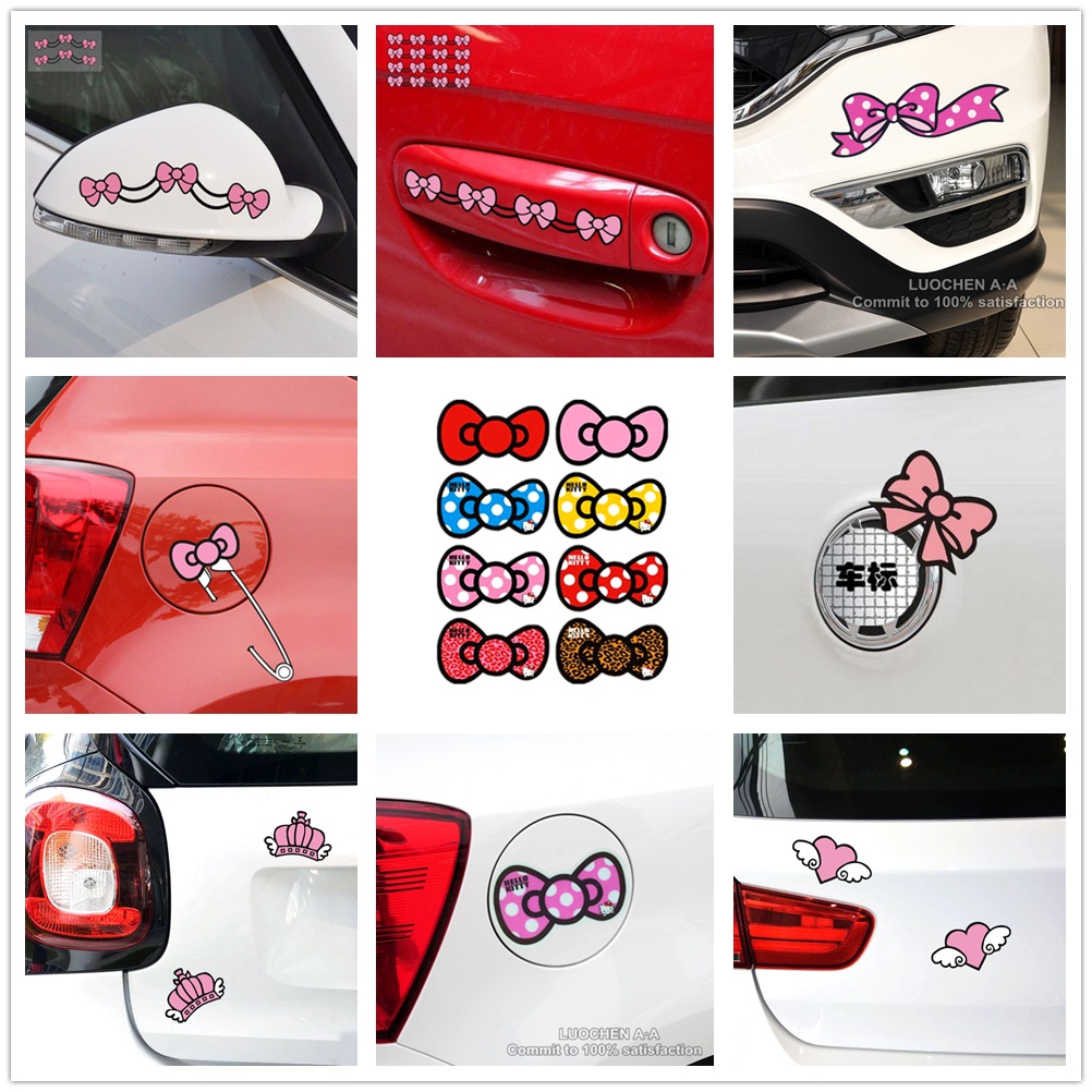 Car Stickers Hello Kitty Bowknot Baby Pink Girl Cartoon Cute Lovely ...