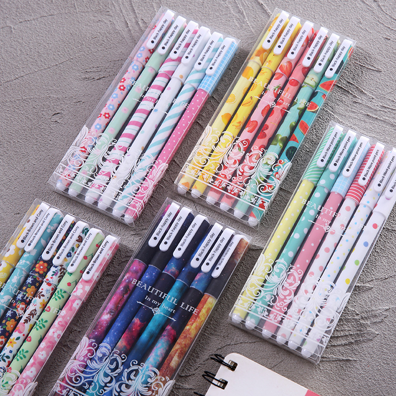 6 Pack Korean Style Colored Gel Pens 0.5mm Needle Tip Kawaii Stationery ...