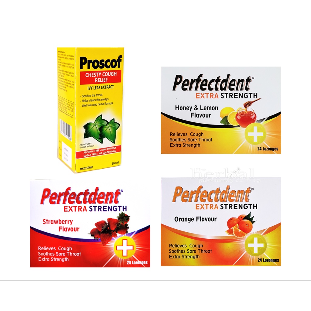 [Bundle of 2] Proscof Chesty Cough Relief 100ml / Perfectdent Lozenges ...