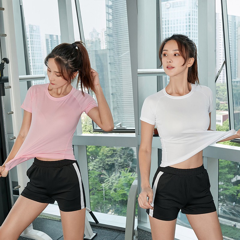 Women Running Gym Sport T-shirts Yoga Top Exercise Quick Dry Fitness Tee Shirts Sportwear ...