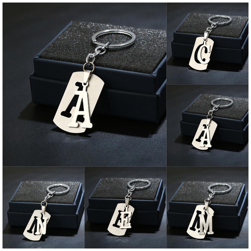 Simple Stainless Steel 26 English Letters Keychain Charms Couple Metal ...