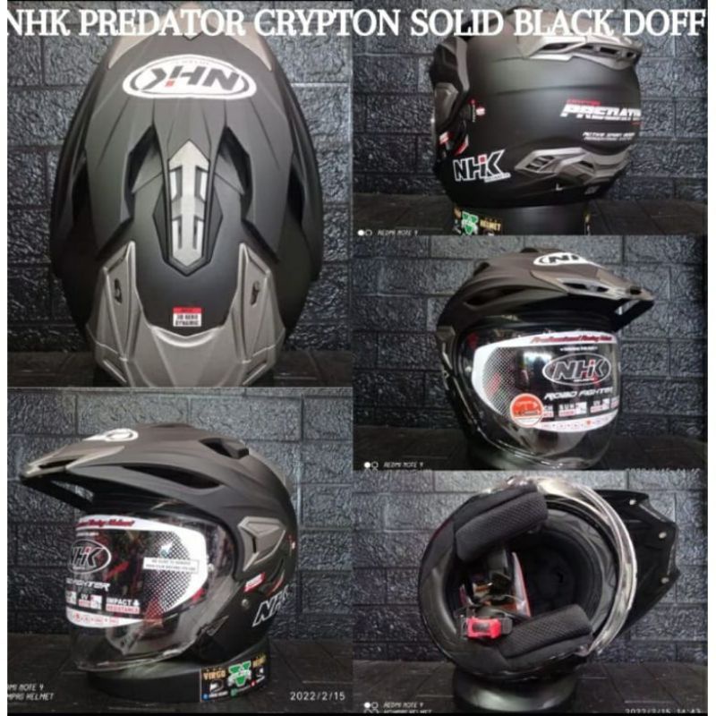 Nhk PREDATOR CRYPTON SOLID BLACK DOFF DOUBLE VISOR HELMET SNI DOT ...