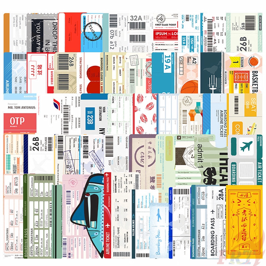 50Pcs/Set Airline Ticket Stickers DIY Fashion Mixed Luggage Laptop ...