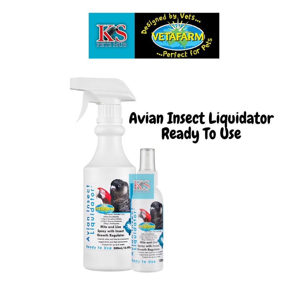Vetafarm Ready To Use Avian Insect Liquidator 100ml/500ml Parrot Bird ...