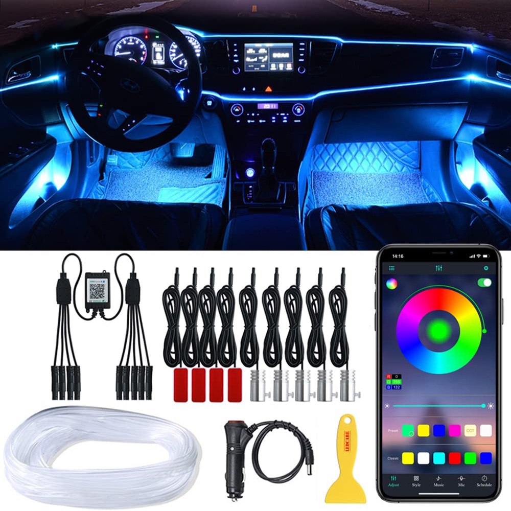 RGB Car Ambient Interior Foot Light App Sound Music Control Fiber Optic ...
