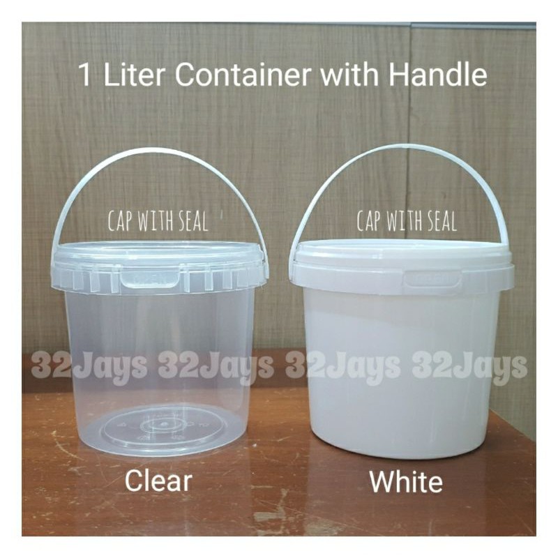 Empty 1Liter Bucket Container with Lid Cap Cover and Handle Plastic 1L ...