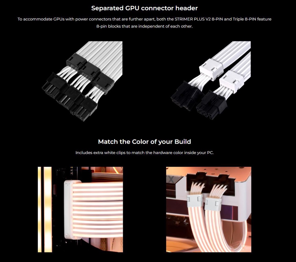 Lian Li Strimer Plus V2 PSU RGB extension cables 24PIN/8PIN (1 YEAR ...