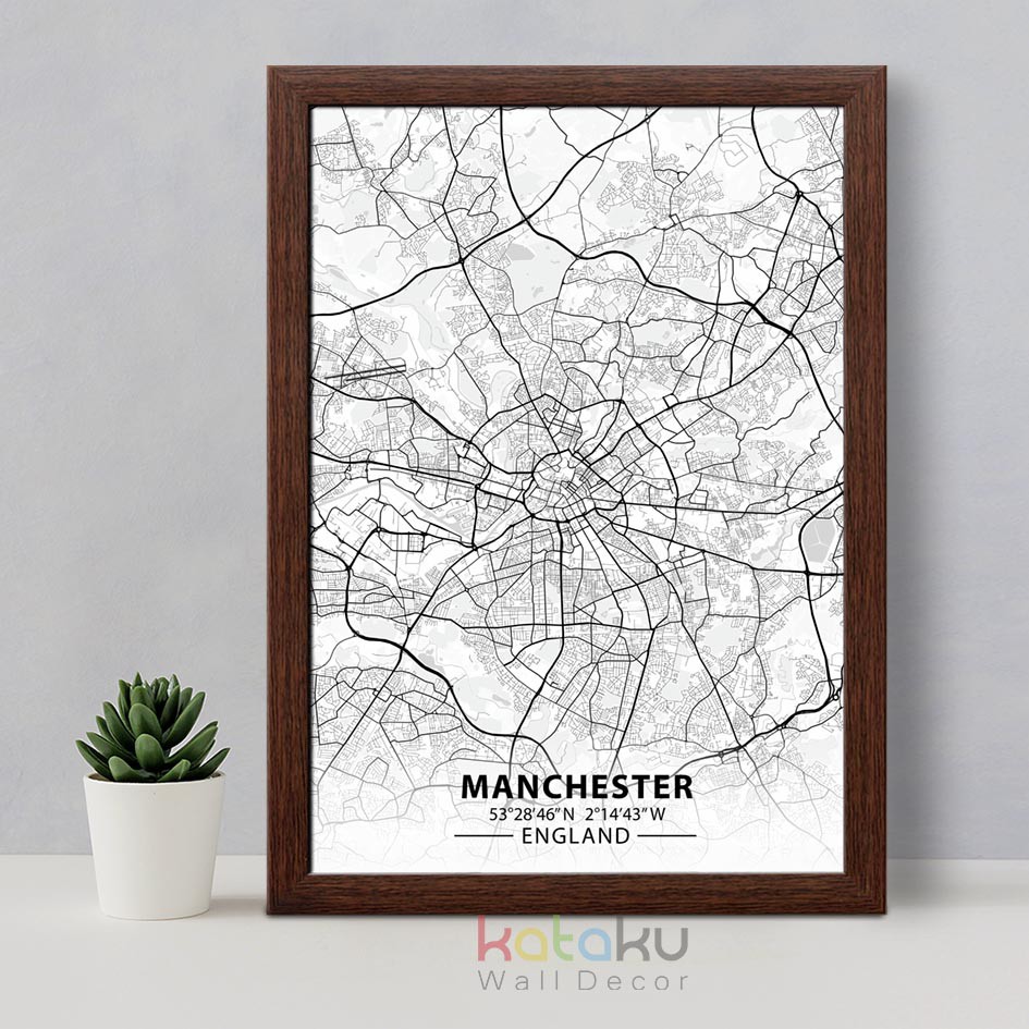 HIASAN DINDING Manchester City Map Art Wall Decor Minimalist English ...