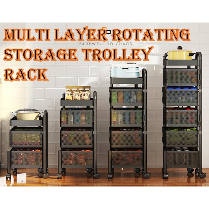 Removable Multi Layer Kitchen Rotating Storage Basket Trolley Rack ...