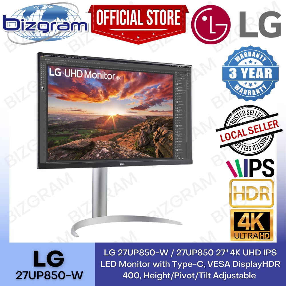LG 27UP850-W / 27UP850 27'' 4K UHD IPS LED Monitor with Type-C, VESA ...