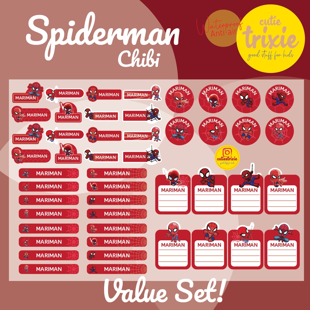 Spiderman Chibi value set Name Label Sticker | Shopee Singapore