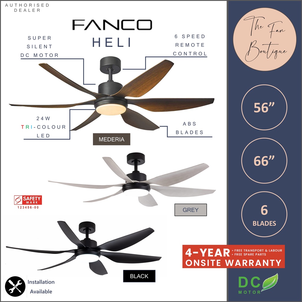 𝐅𝐀𝐍𝐂𝐎 Heli 56" | 66" DC Motor Ceiling Fan with 24w LED Light and Remote ...