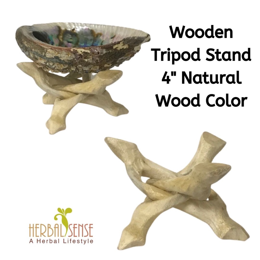 SI Smudging Abalone Shell ~4 " and Wooden Tripod Stand 4" Natural Wood ...