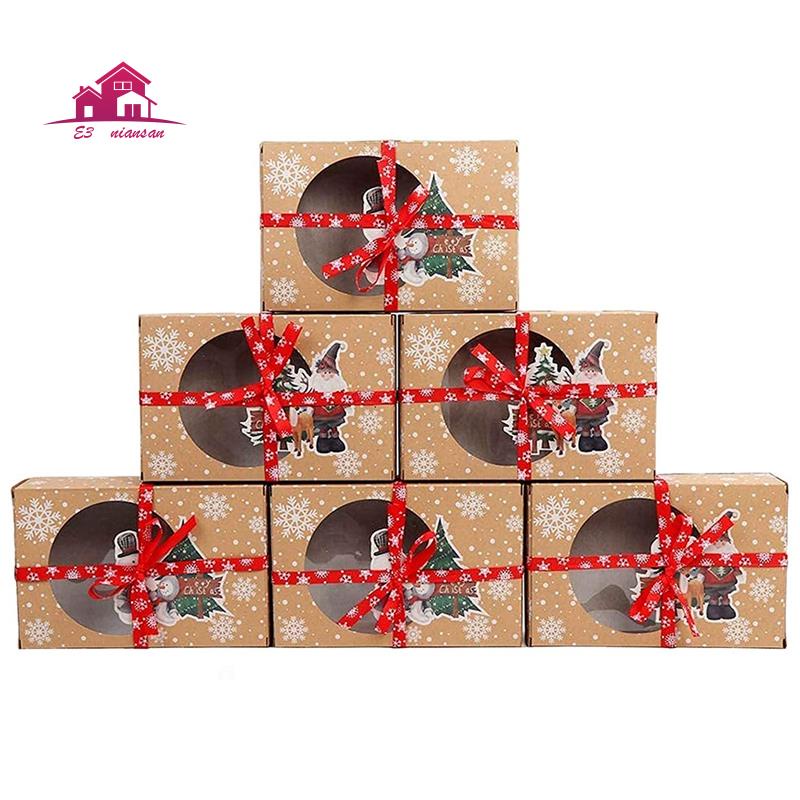 12Pcs Christmas Cookie Box Food Safe Kraft Paper Baking Box for ...