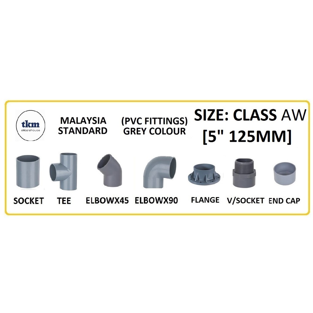 uPVC Fitting 5" 125mm Tee Socket Elbow X 45 / 90 End Cap Valve Socket ...