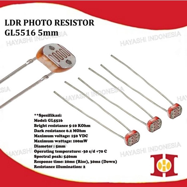 CAHAYA Ldr GL5516 5mm Photoresistor Light Dependent Resistor Light ...