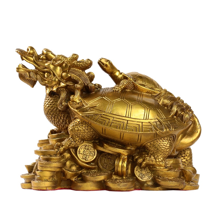 Brass Copper Dragon Turtle Carrying Small Baby Turtle Fengshui Display ...