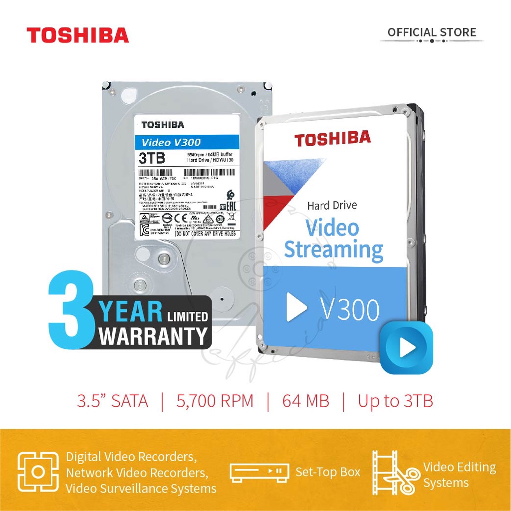 Toshiba Video Streaming V300 Internal HDD 500GB 1TB 2TB 3TB 3 Years ...