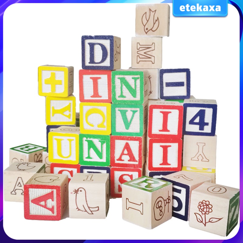 50 Pcs Wooden ABC Alphabet Numbers Cube Blocks Stacking Kids/Children ...