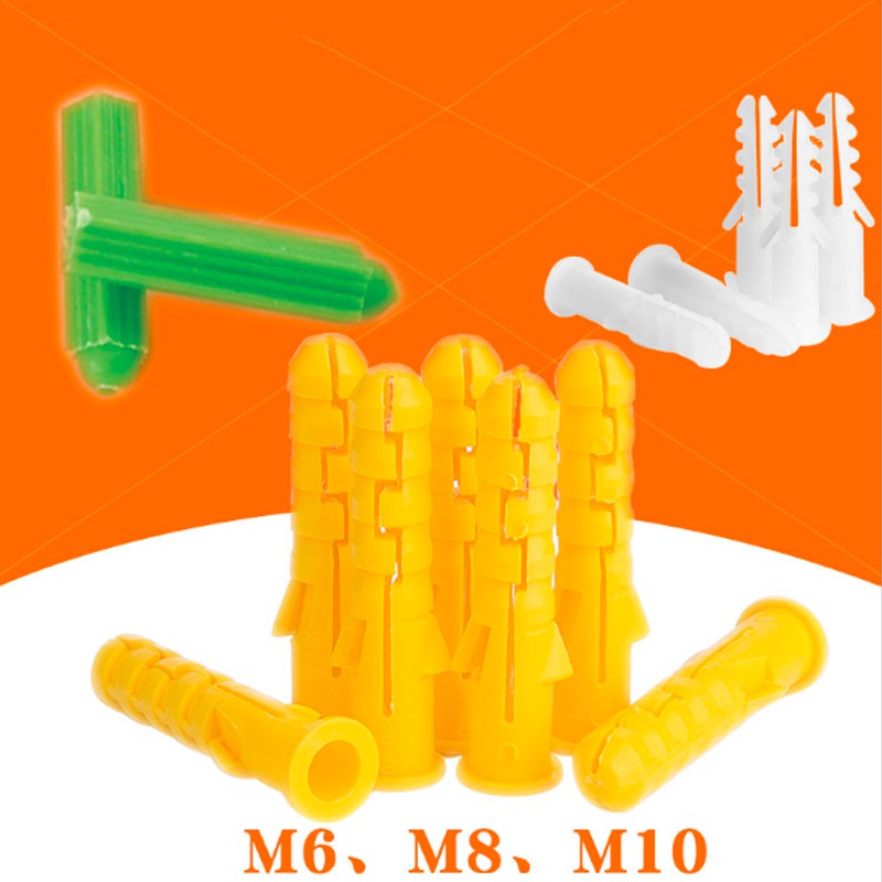 50pcs M6 M8 M10 Ribbed Plastic Anchor Wall Plastic Expansion Pipe Tube ...
