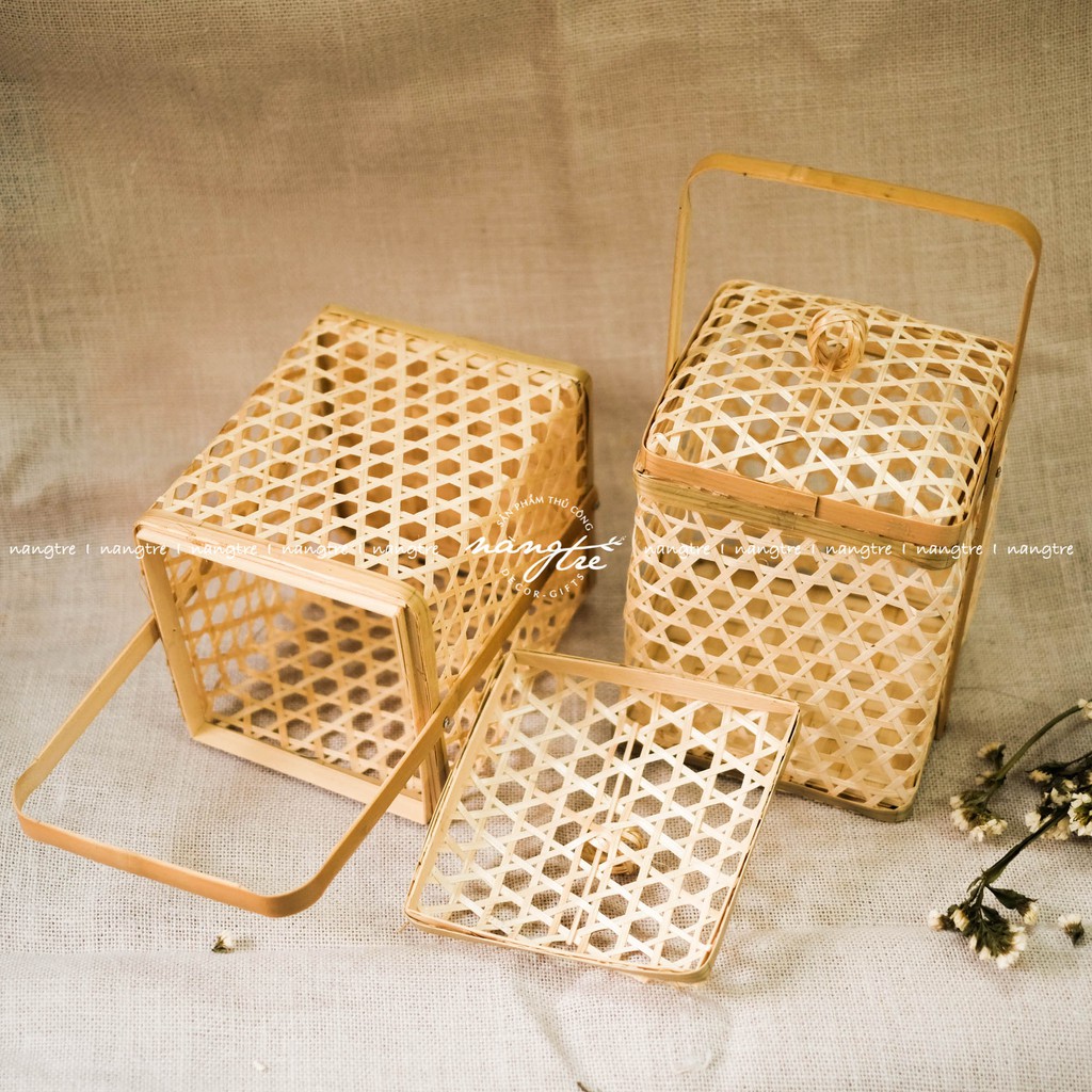 Square woven bamboo basket for wooden mac gifts - Bamboo gift basket ...