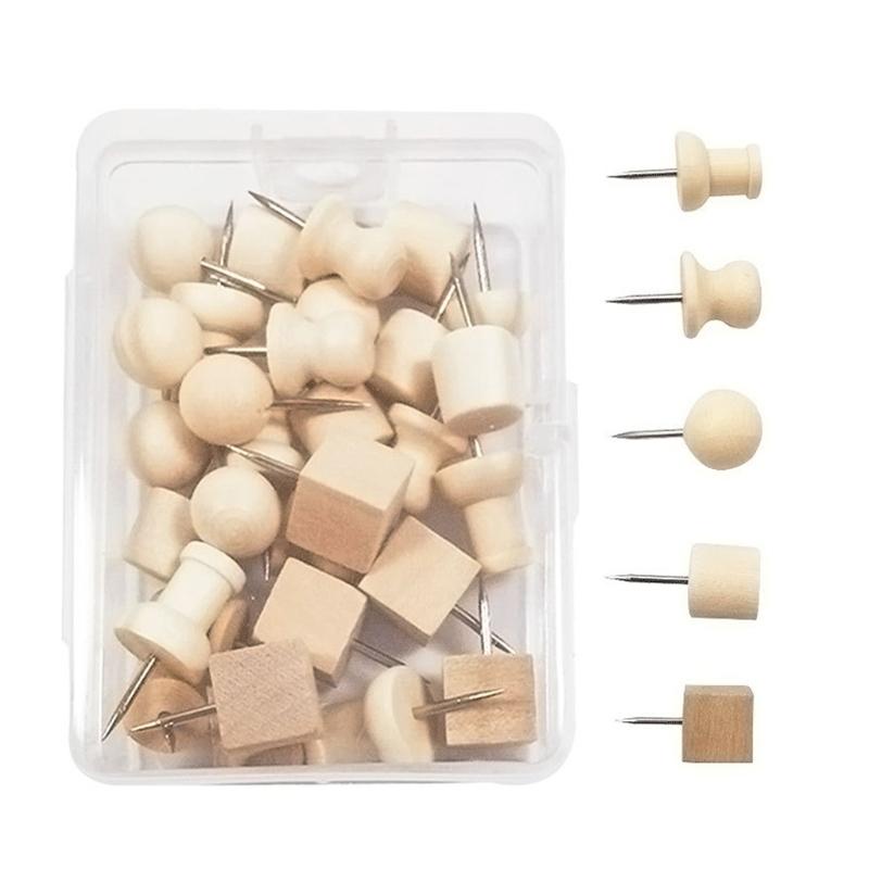 30pcs Decorative Thumb Tack Classic Wooden Push Pins Metal Push Pin ...