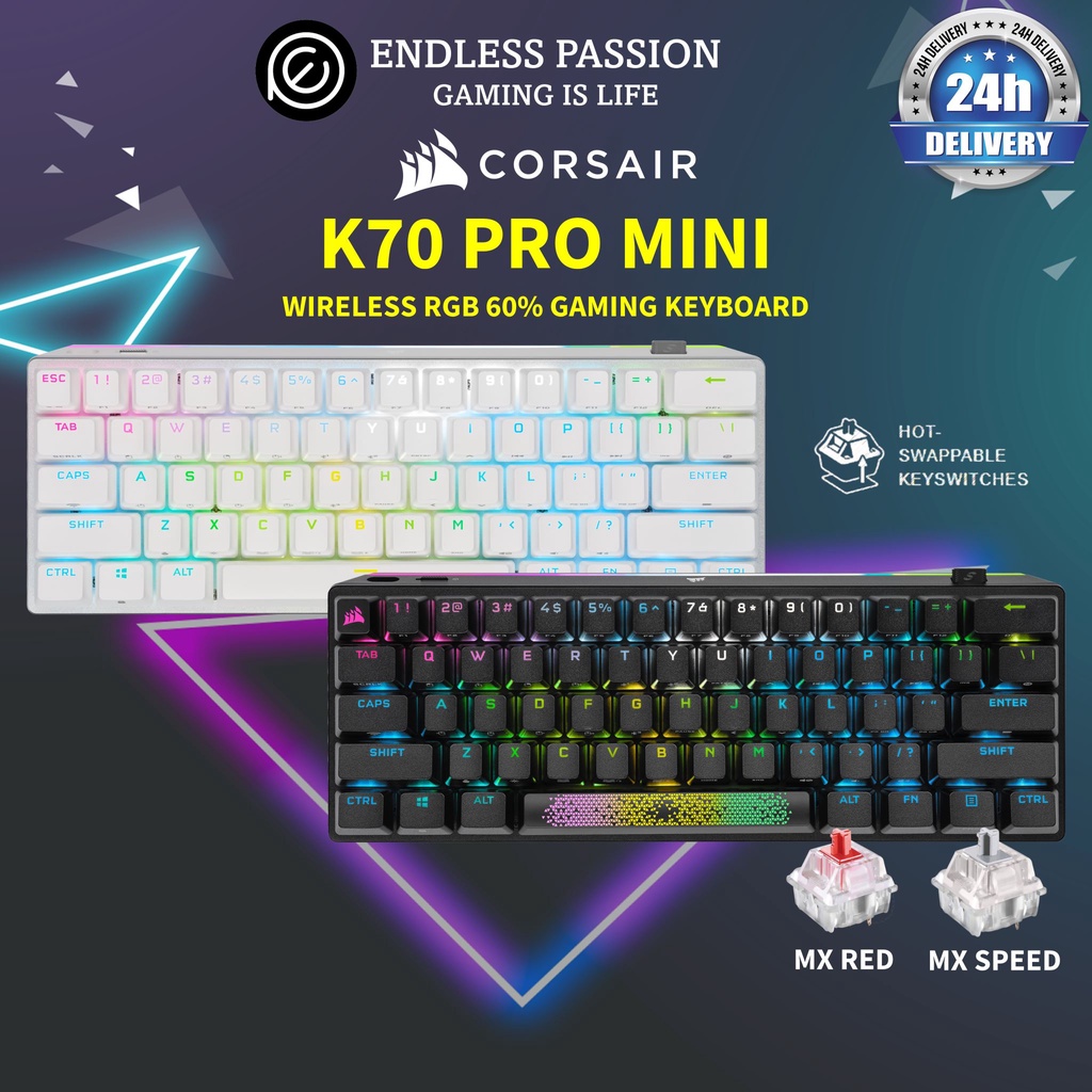 Corsair K70 Pro Mini Wireless RGB 60% Mechanical Gaming Keyboard Swappable Cherry MX Switches ...