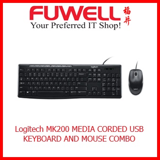 Logitech MK200 MEDIA CORDED USB KEYBOARD AND MOUSE COMBO (920-002693 ...