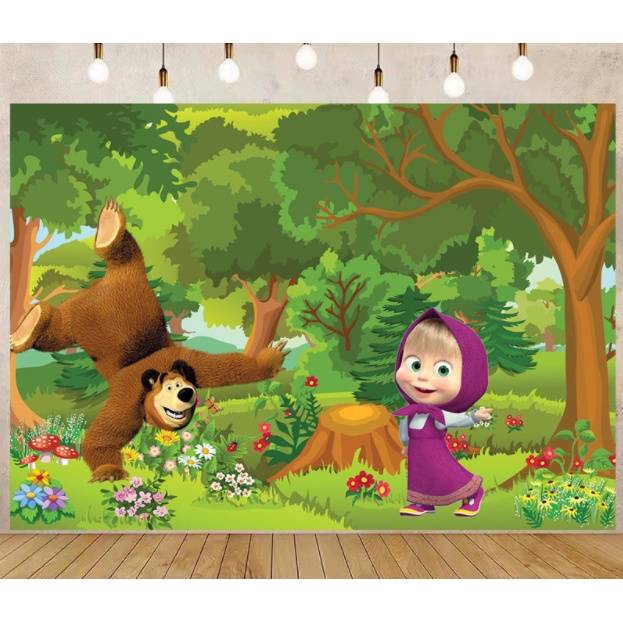 Masa & The Bear Backdrop, Masa Party Decoration Supplies Happy Birthday ...