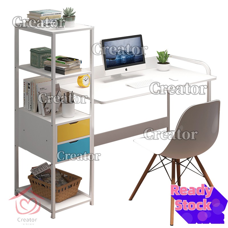 Nordic Bedroom Home Desk Bookshelf Combination/Study Computer Table ...