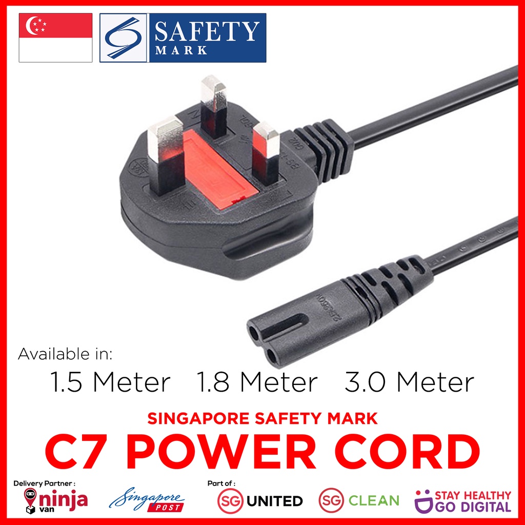 Safety Mark Singapore Plug Power Cord C7 Power Cable Figure 8 TV Power ...