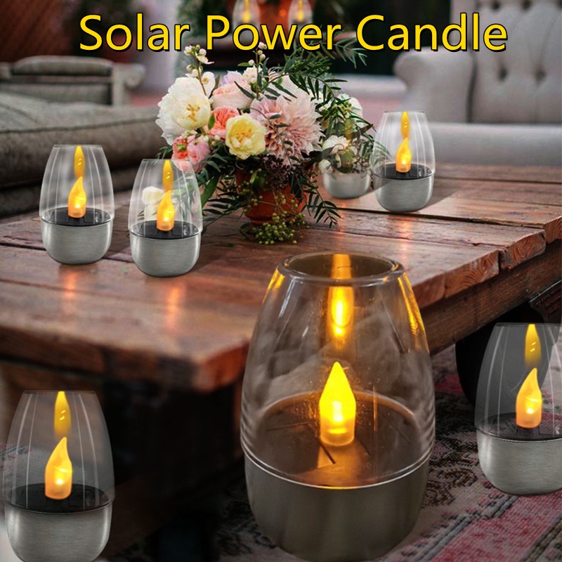 1pc Solar Power Stainless Steel Candle Light Outdoor Waterproof LED ...