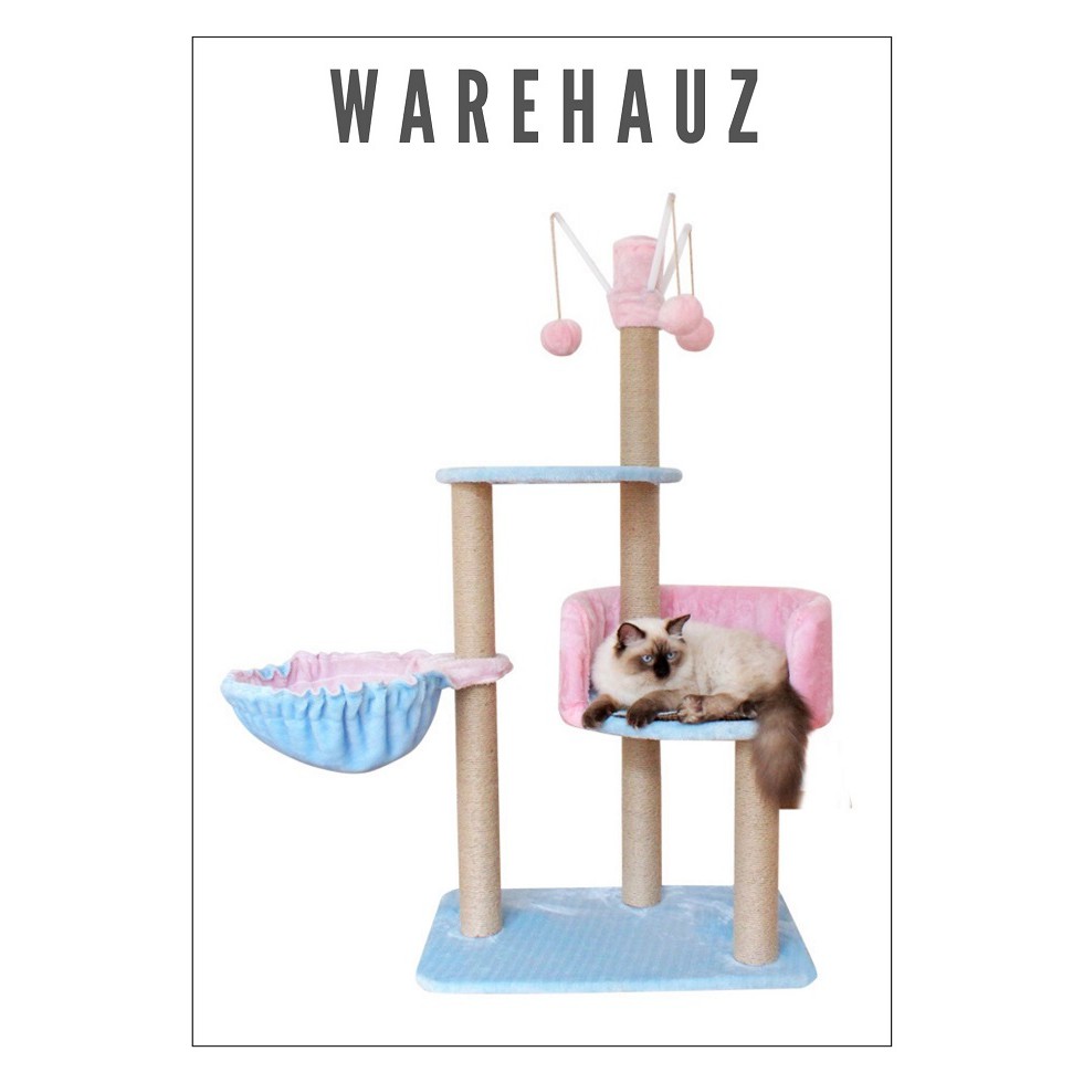 Pink & Blue Velvet Soft Cat Climbing Post With Wide Nap Area & Sisal ...