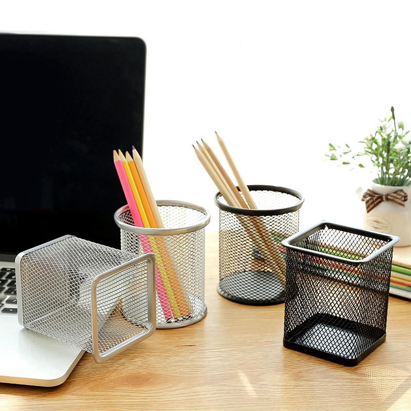Hollow mesh metal pen holder Multi-functional student desktop storage ...